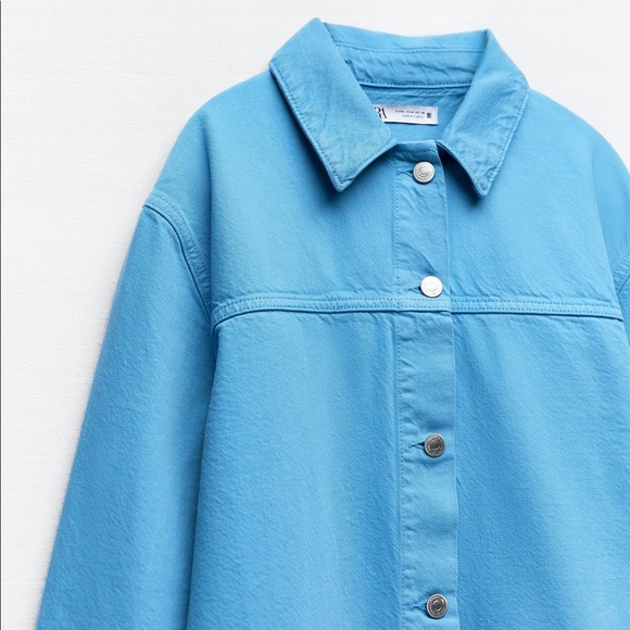 Zara | Jackets & Coats | Zara Solid Color Light Blue Denim Jacket Nwt ...
